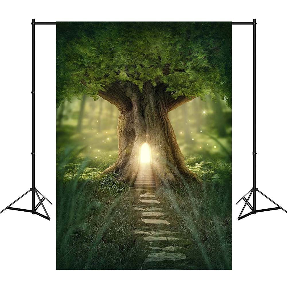 MOHome 7x5ft Forest Photography Backdrops Big Green Tree Lighting Door ...