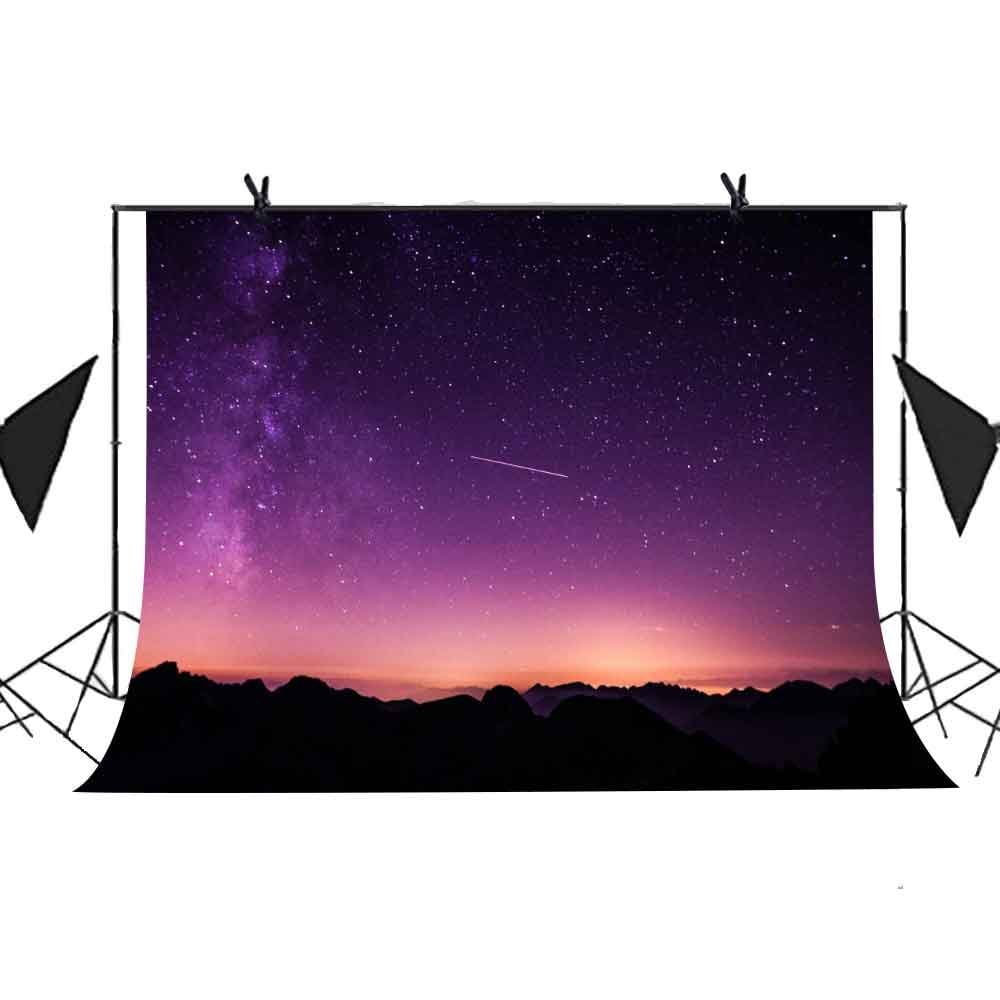 MOHome 7x5ft Gorgeous Sky Backdrop Night Purple Sky Meteor Across The ...