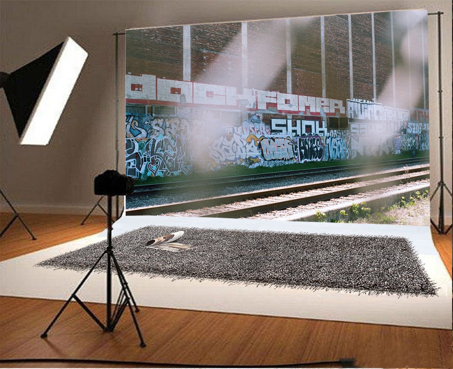 MOHome 7x5ft Graffiti Backdrop Hand Paint Mural on Red Brick Wall ...