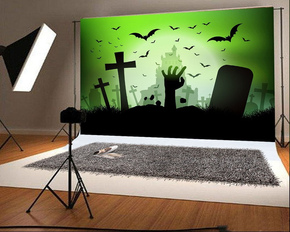 MOHome 7x5ft Green Cemetery Photo Backgrounds Bat Castle Halloween for ...