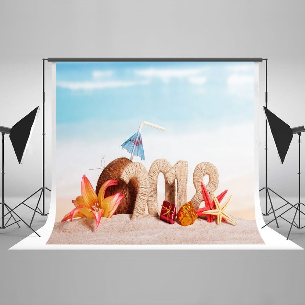 Mohome 7x5ft Happy New Year Photography Backdrop Sandy Beach With