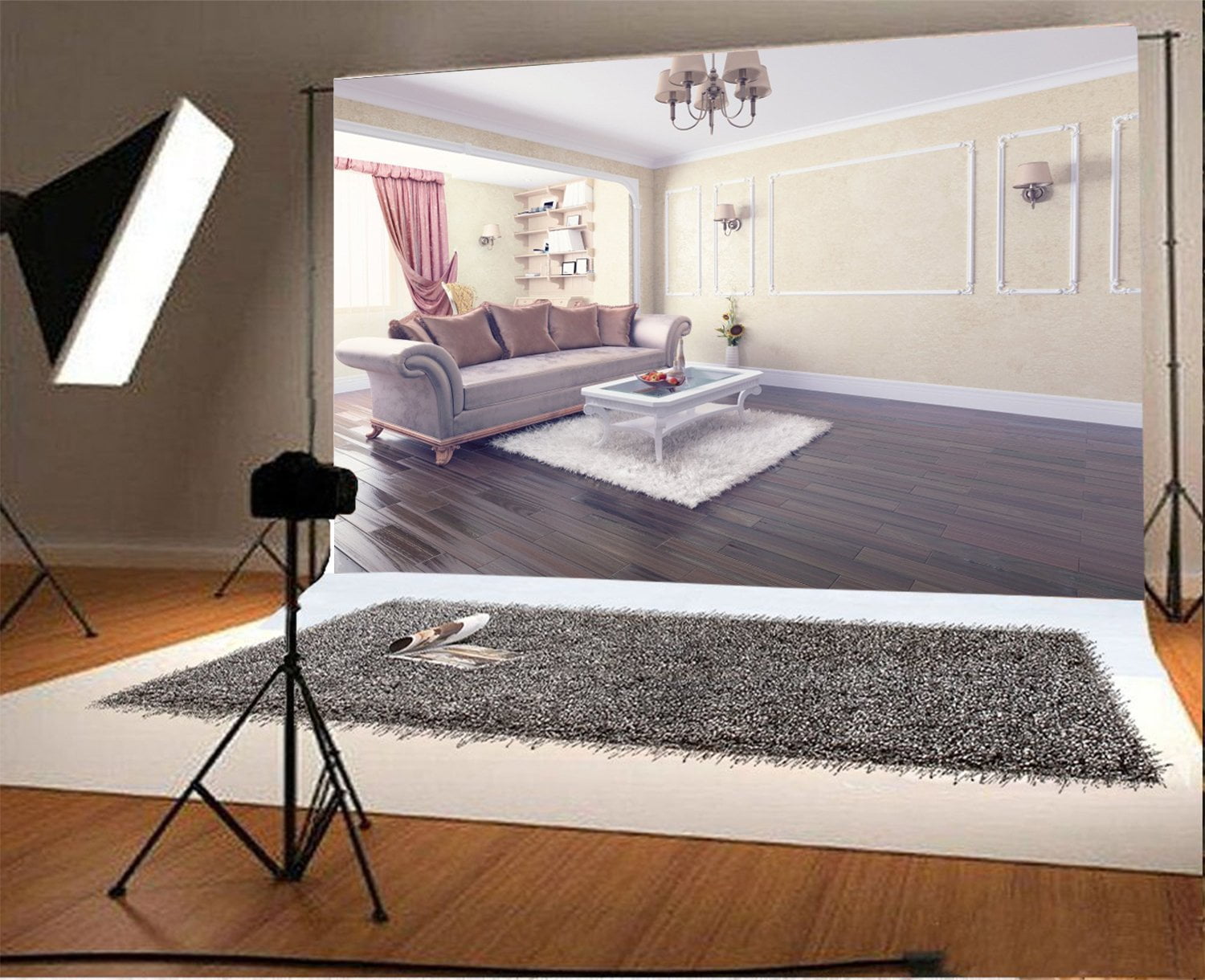 MOHome 7x5ft Living Room Backdrop Interior Sofa Table White Carpet ...