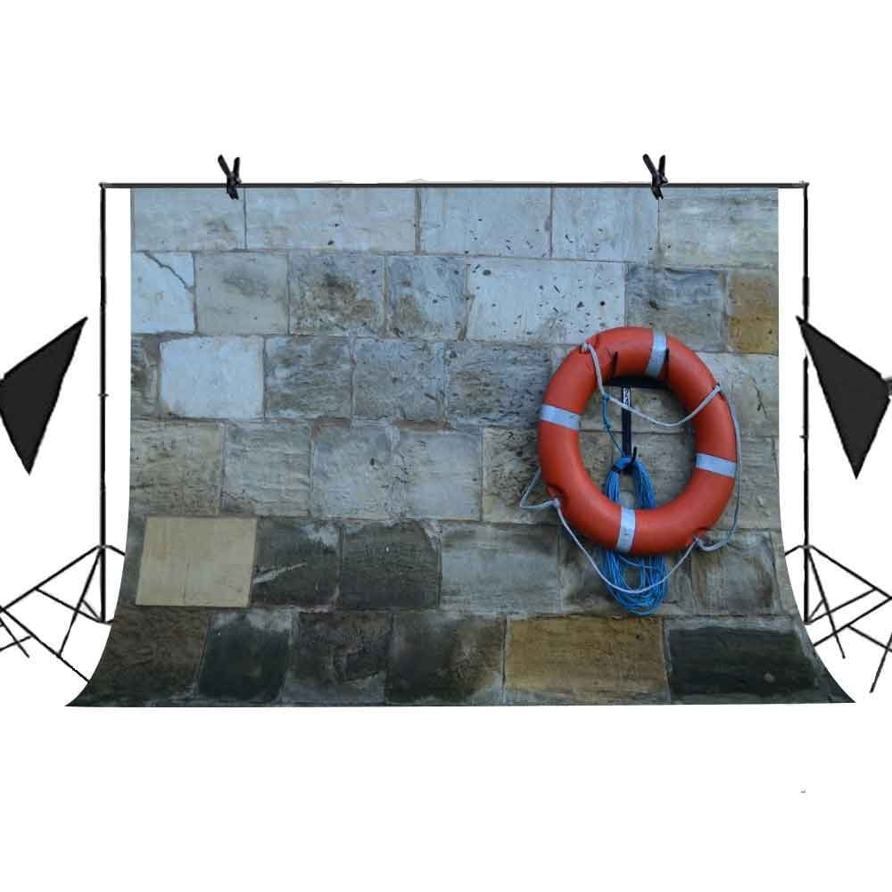 MOHome 7x5ft Minimalistic Retro Style Backdrop Brick Wall Lifebuoy ...