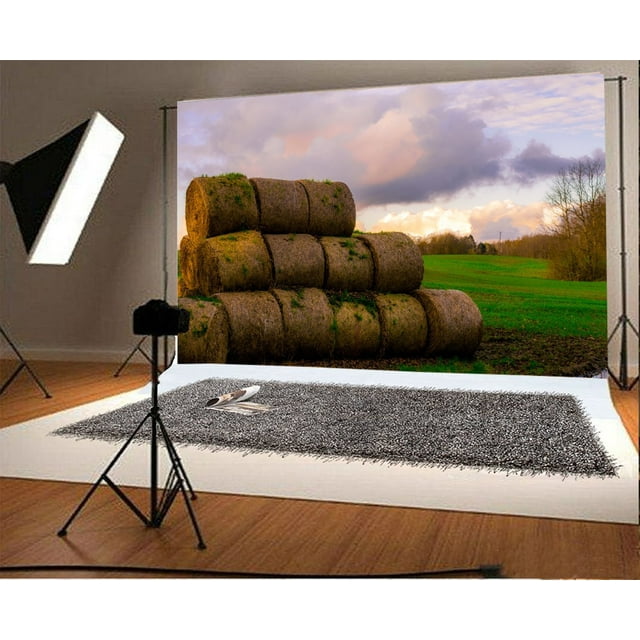 MOHome 7x5ft Nature Backdrop Farmland Wheat Field Straw Hay Bale Blue ...