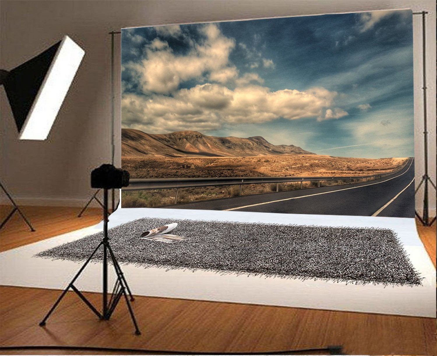 MOHome 7x5ft Nature Landscape Backdrop Mount Highway Blue Sky White ...