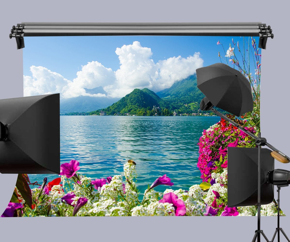 MOHome 7x5ft Nature Mountain Flower Lake Scenery Photography Backdrop ...