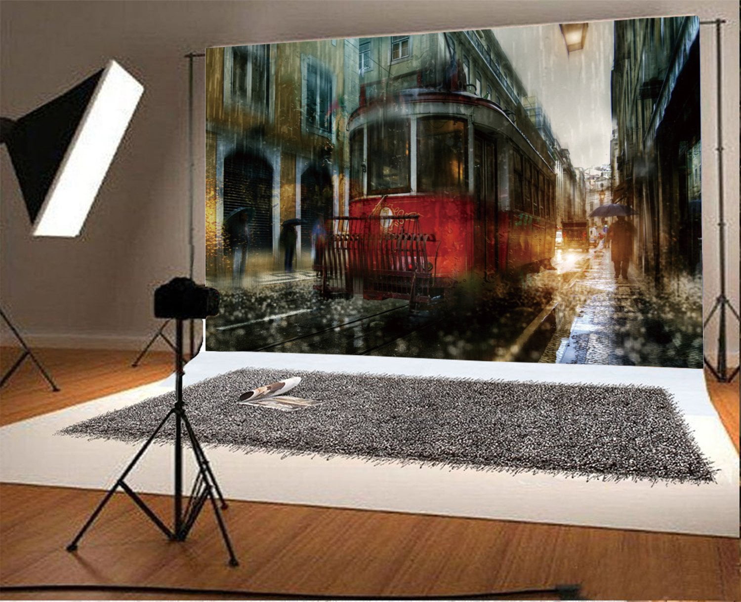 MOHome 7x5ft New York Raining Street Backdrop Vintage Red Old ...