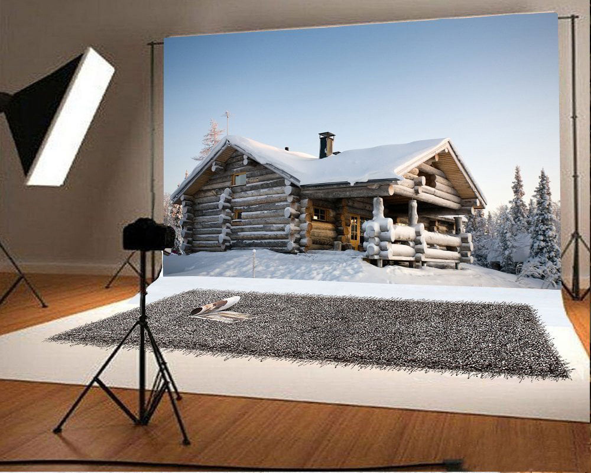 MOHome 7x5ft Photography Backdrop Christmas Pine Tree Forest Wood House ...