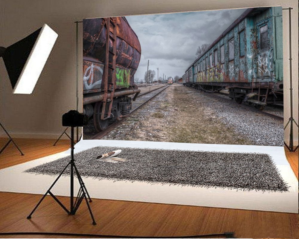 MOHome 7x5ft Photography Backdrop Graffiti Ruined Train Carriage ...