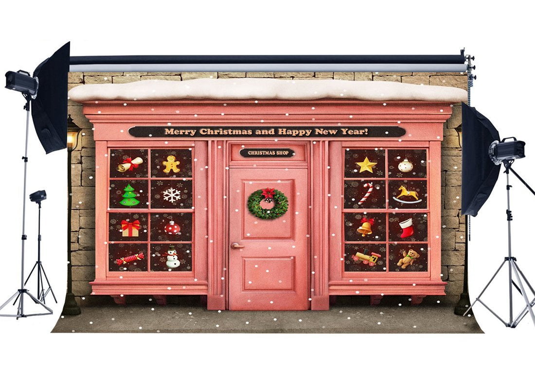 MOHome 7x5ft Photography Backdrop Merry Christmas Shop Xmas Ornaments ...