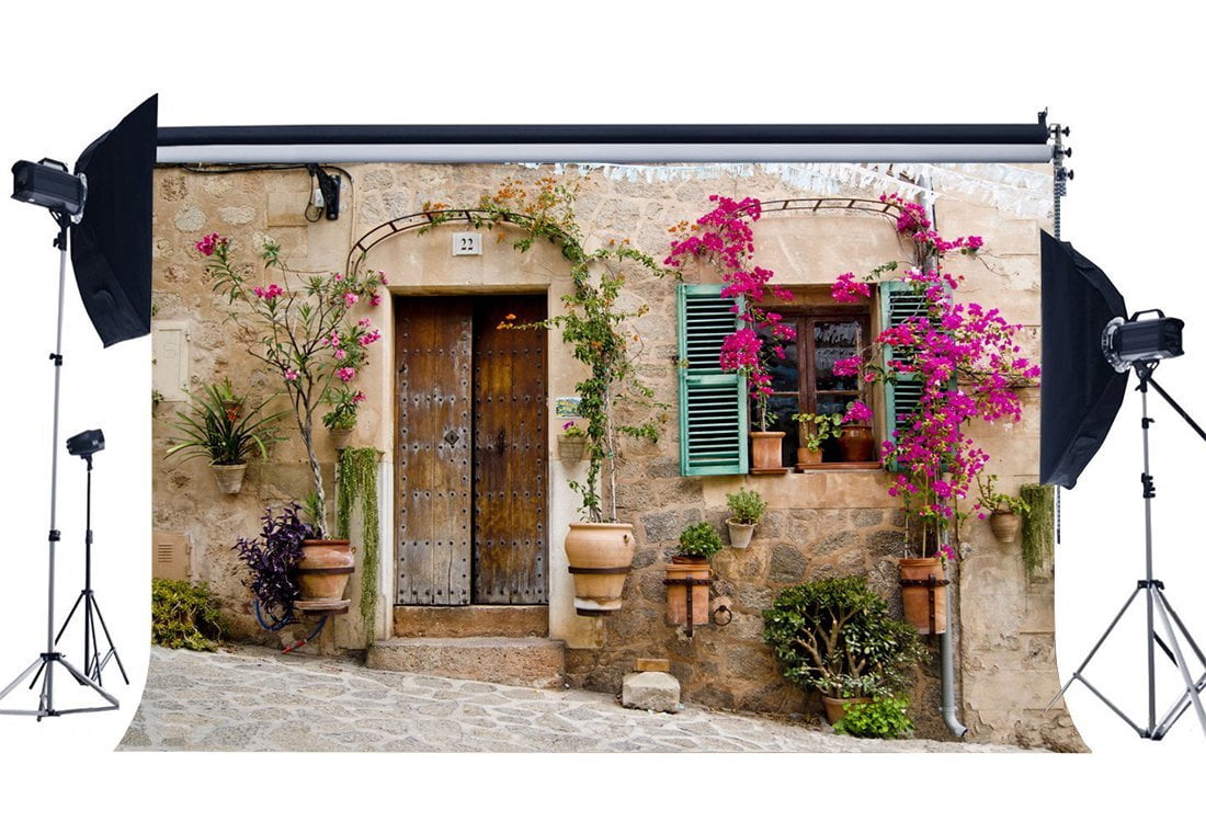 MOHome 7x5ft Photography Backdrop Rustic Shabby House Wood Door Green ...