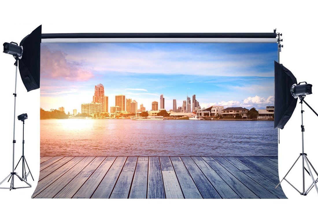 MOHome 7x5ft Photography Backdrop Seaside Cityscape Building Vintage ...