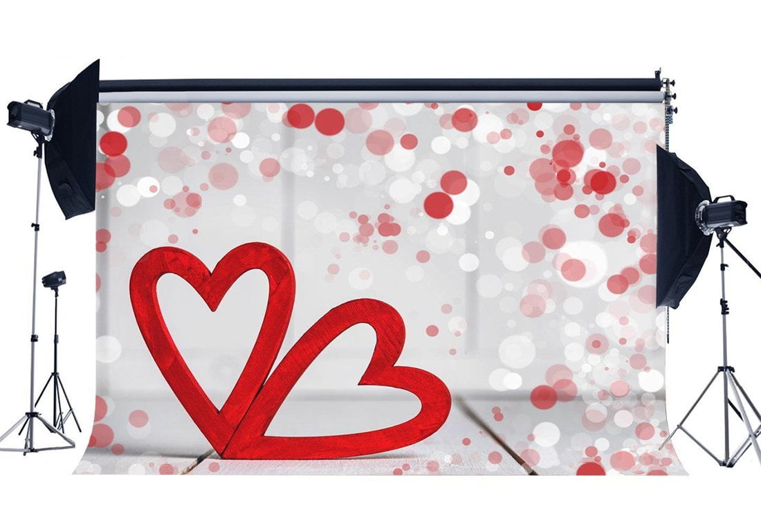 Mohome 7x5ft Photography Backdrop Valentines Day Red Hearts Bokeh