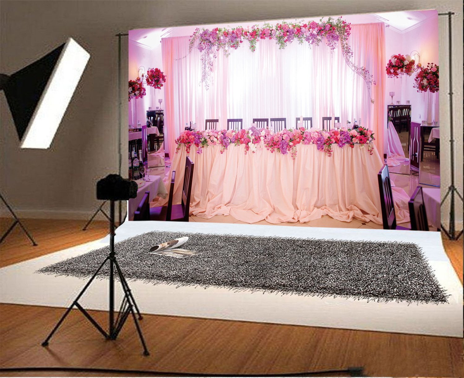 MOHome 7x5ft Photography Backdrop Wedding Background Served Table Flowers Elegant Decorated Hall ...