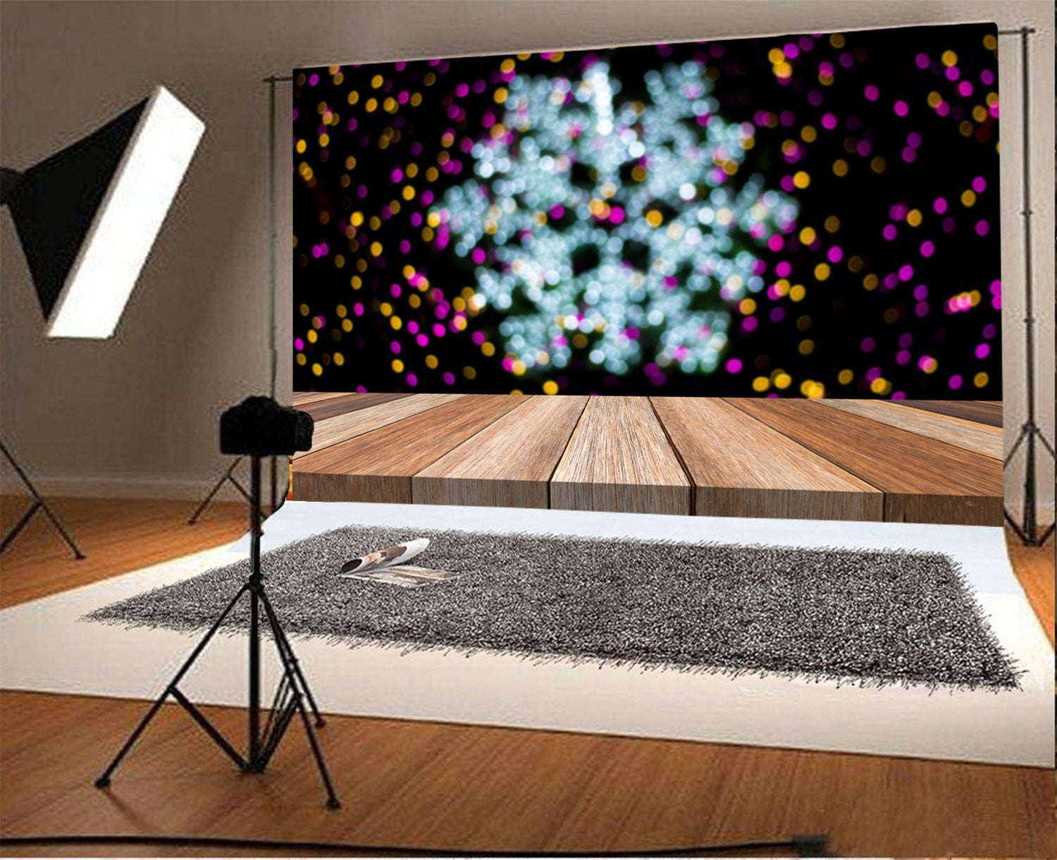 MOHome 7x5ft Photography Backdrop Wood and Snow Flakes Bokeh Scene ...