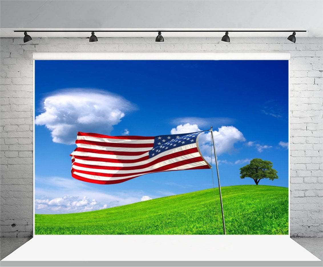 MOHome 7x5ft Photography Background American Flag Green Grass Field ...