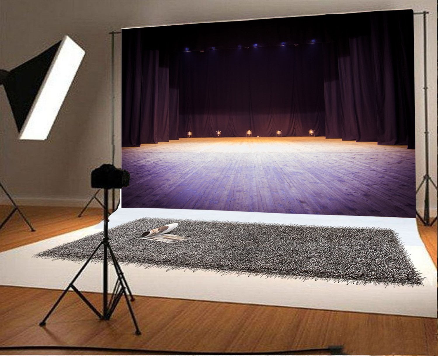MOHome 7x5ft Photography Background Empty Show Stage Theater Spotlights ...