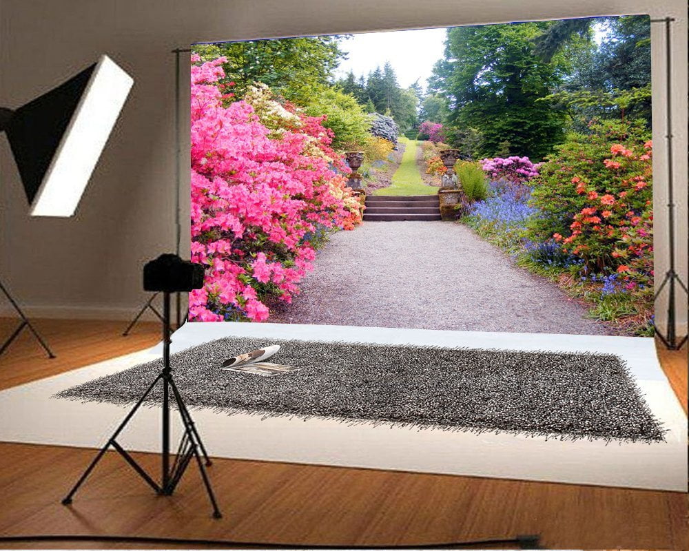 MOHome 7x5ft Photography Background Park Garden Road Blooming Flowers ...
