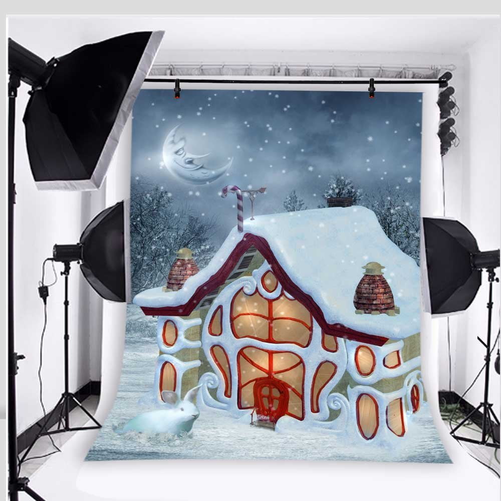 MOHome 7x5ft Photography Chic Background Cartoon House Winter Snow ...