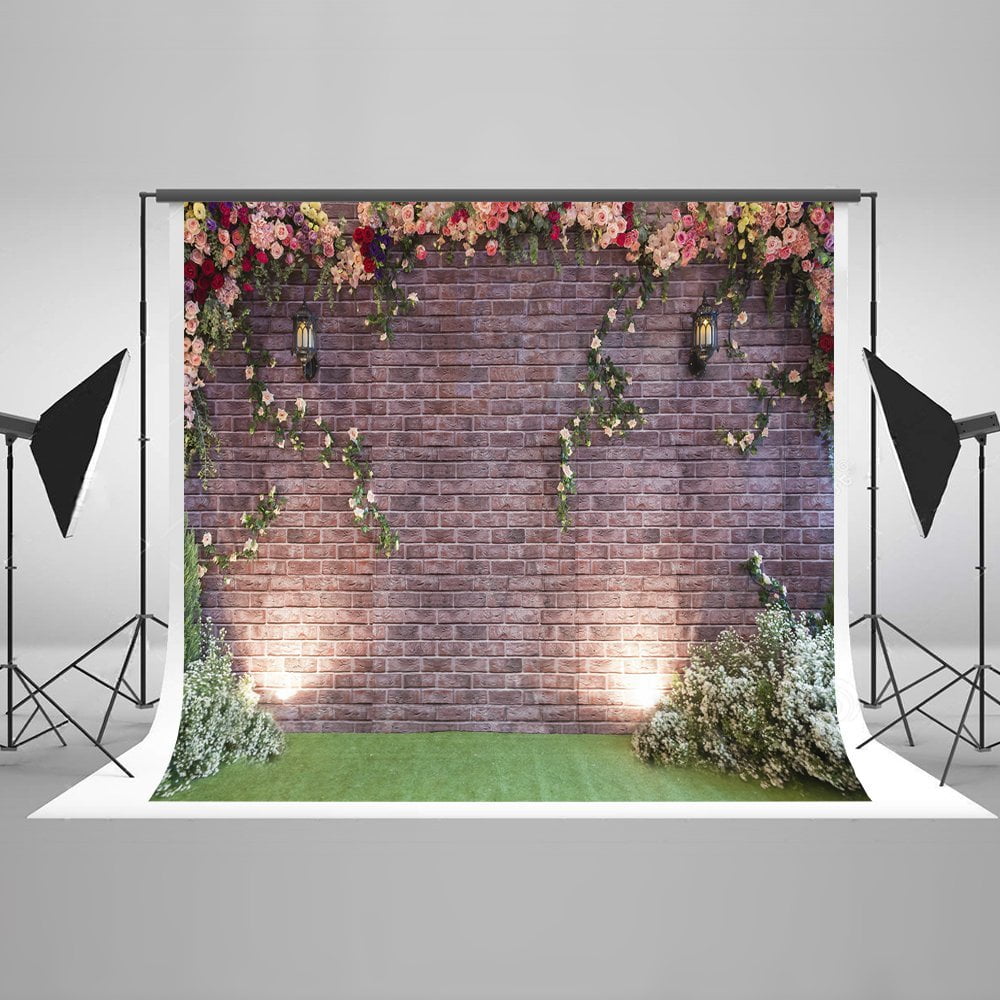MOHome 7x5ft Photography backdrops Brick wall rose wall lamp kid studio ...