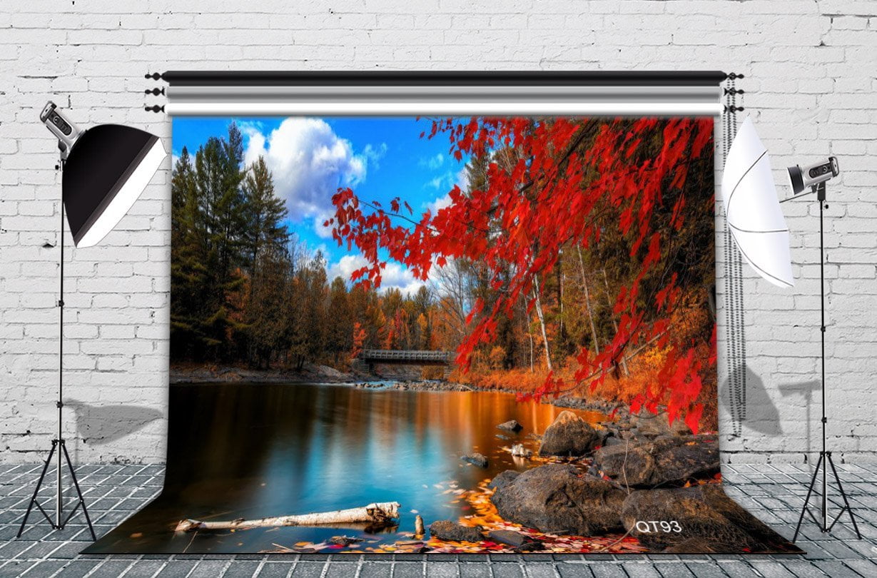 MOHome 7x5ft Red Leaves Autumn Scenery Fall Photography Backdrops ...