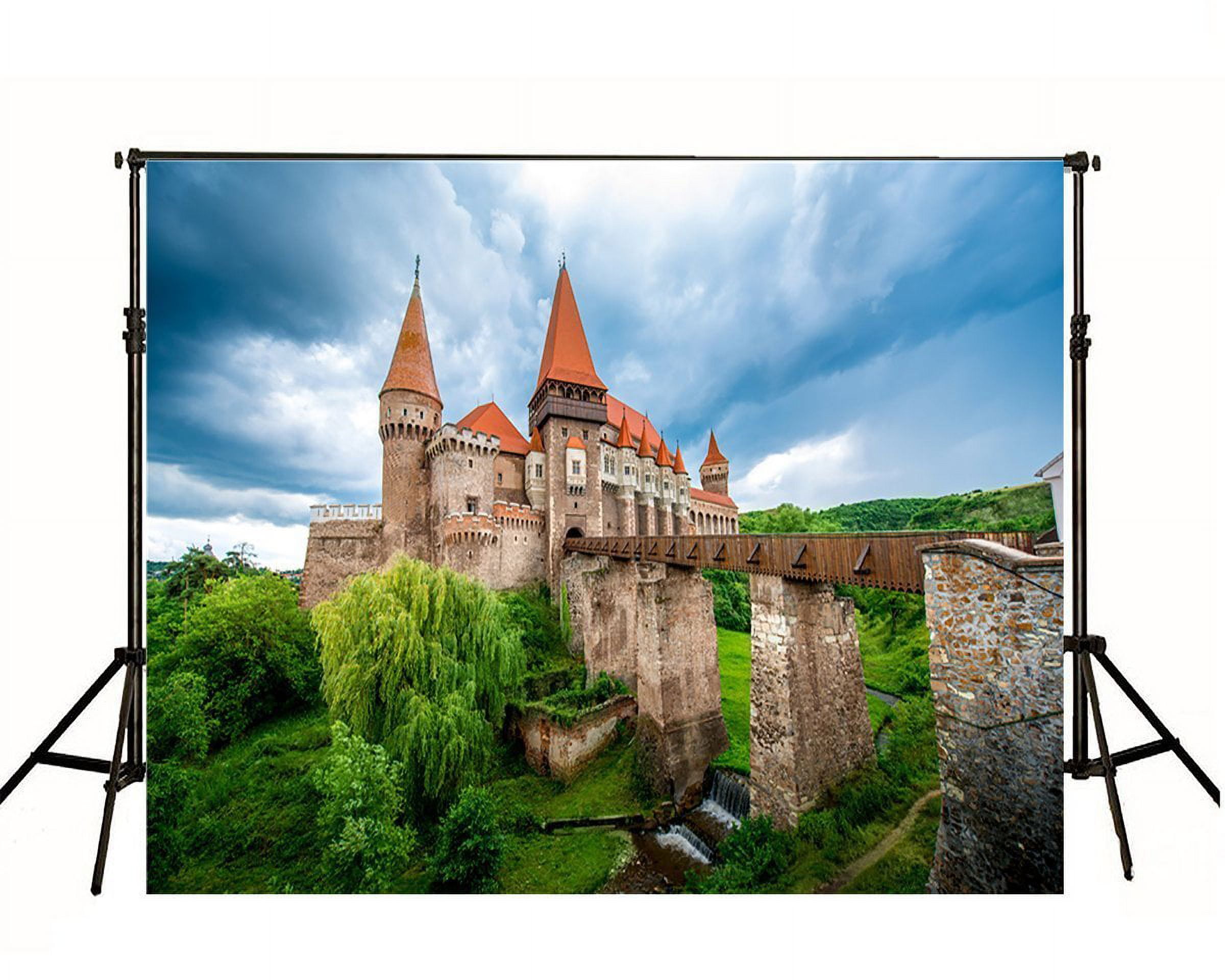 MOHome 7x5ft Red Roof Castle Photography Backdrop Stone Building Photo ...