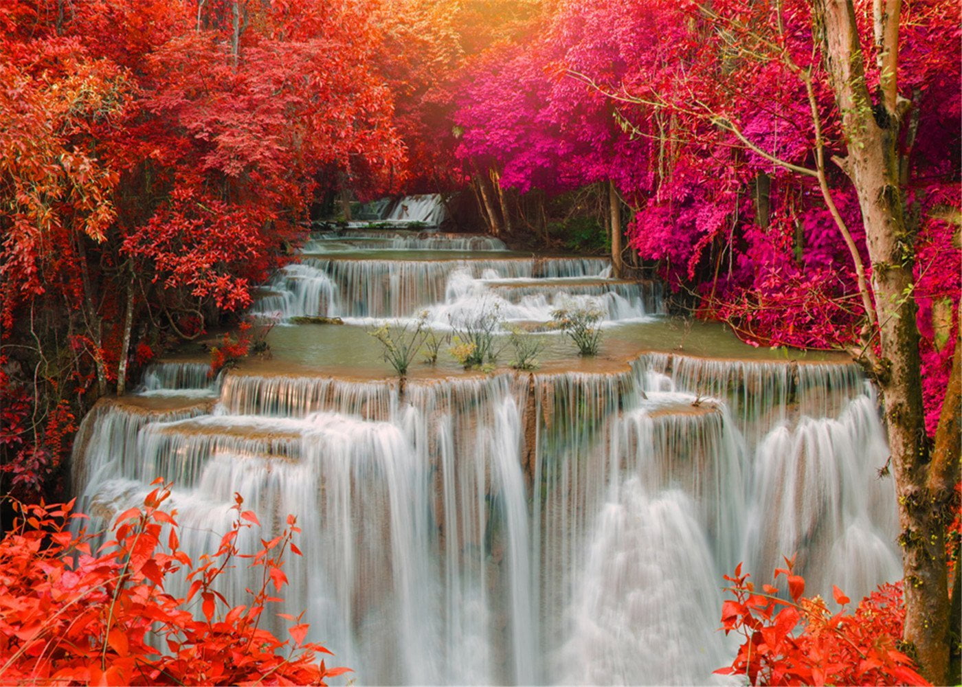 MOHome 7x5ft Red Tree Photography Background Waterfall Scenery Photo ...
