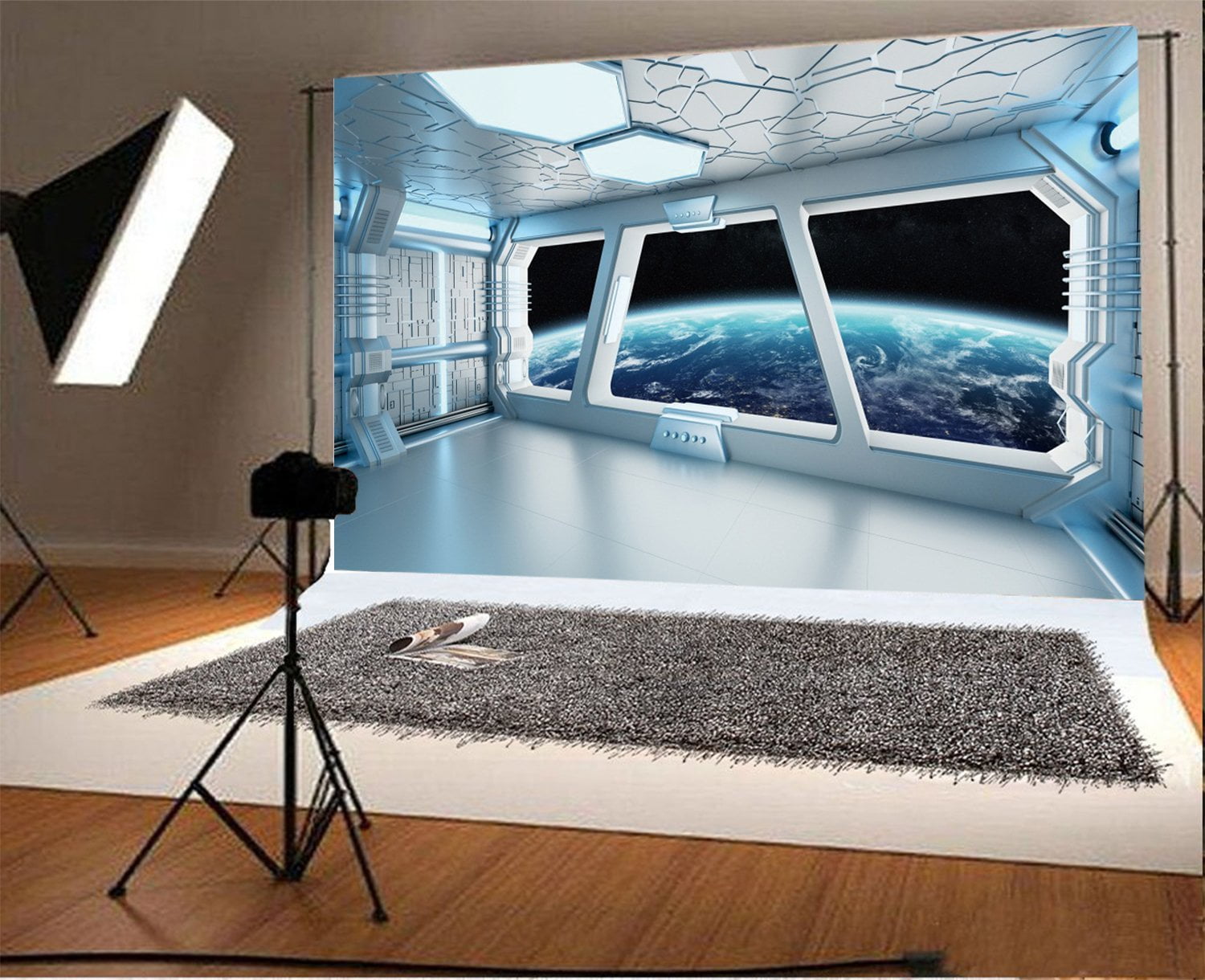 MOHome 7x5ft Space Capsule Backdrop Shining Moon Science and Technology ...