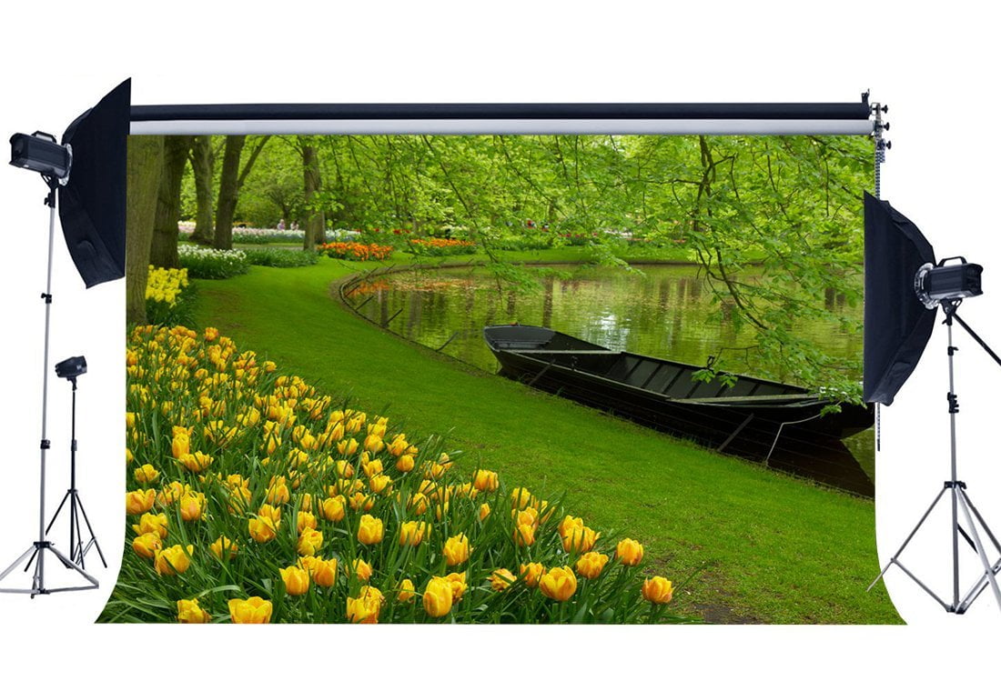 MOHome 7x5ft Spring Backdrop Park Outdoor Blooming Yellow Flowers ...