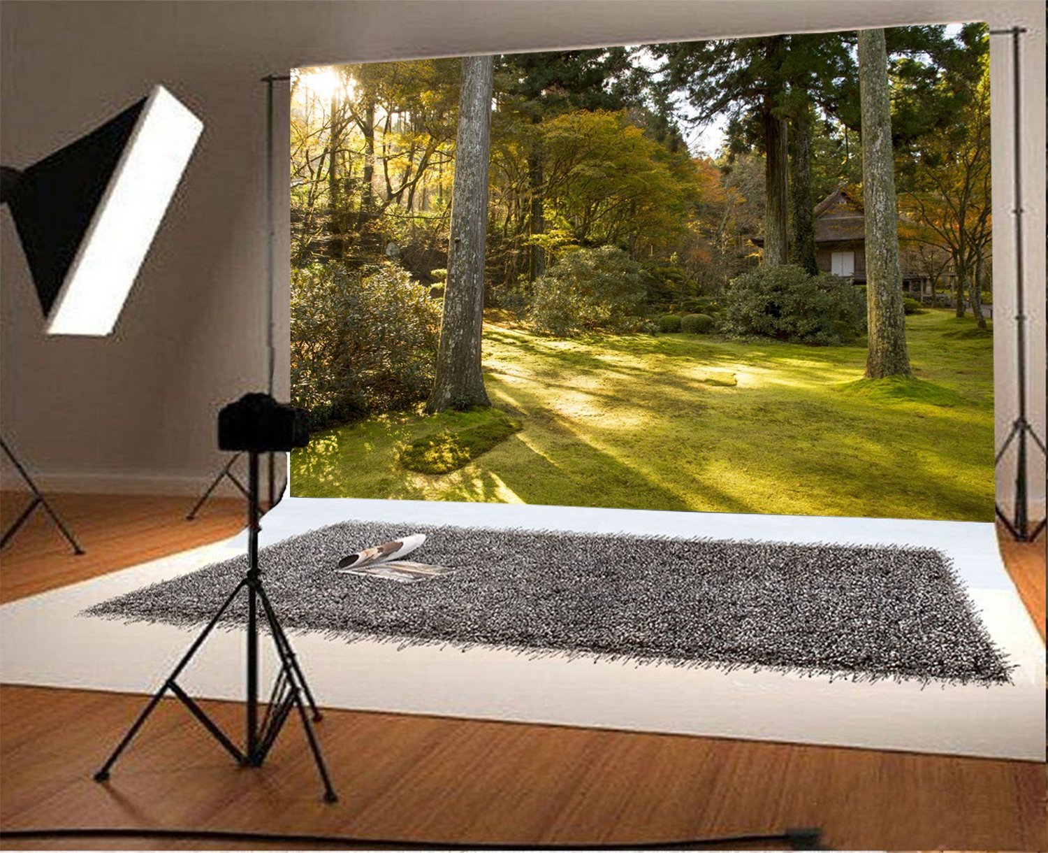 MOHome 7x5ft Spring Backdrop Rustic Wood House Forest Trees Plants ...