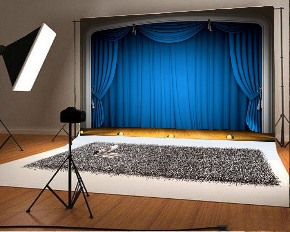 MOHome 7x5ft Stage Backdrop Blue Curtain Vintage Wood Plank Interior ...