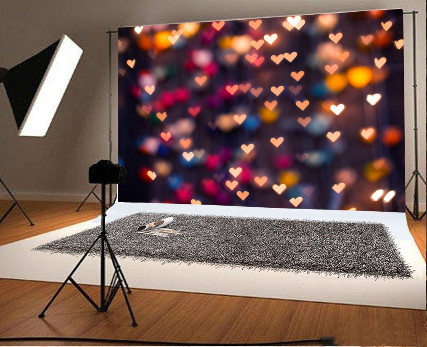 Mohome 7x5ft Valentines Day Backdrop Bokeh Sparkle Hearts Romantic