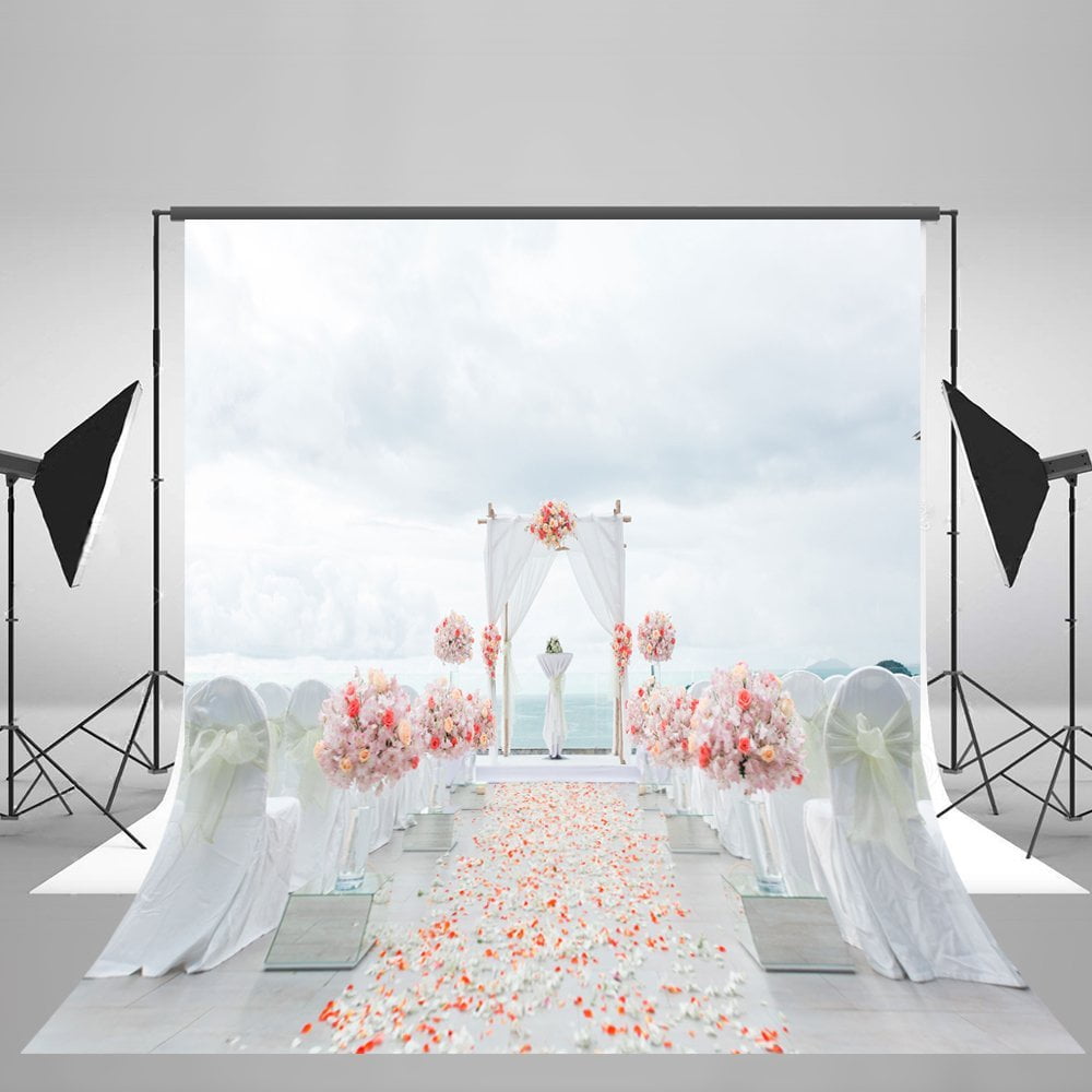 MOHome 7x5ft White Wedding Scene and Pink Flower for Photography Happy ...