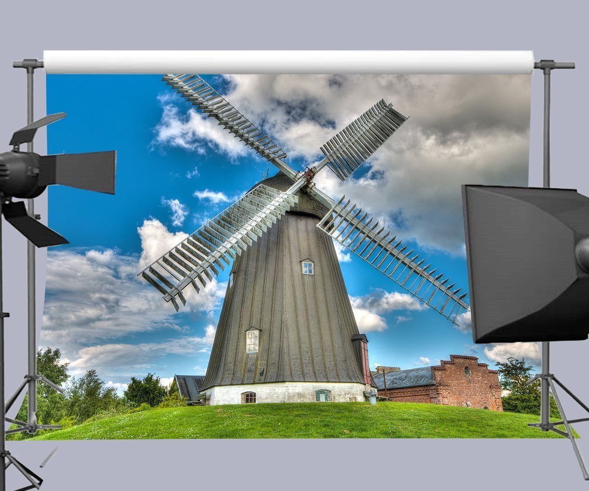 MOHome 7x5ft Windmill on Green Grass Photography Backdrop Photo Room ...