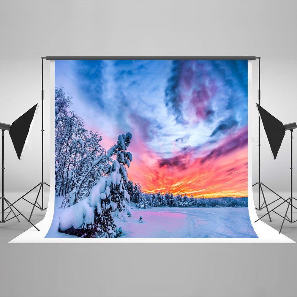 MOHome 7x5ft Winter Snow Scene Photography Backdrop Setting Sun and ...