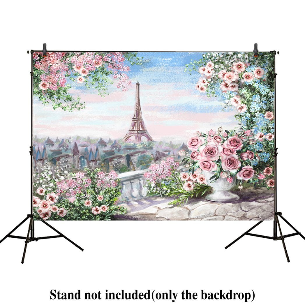 MOHome 7x5ft photography backdrops Spring in Paris Eiffel Tower pink ...