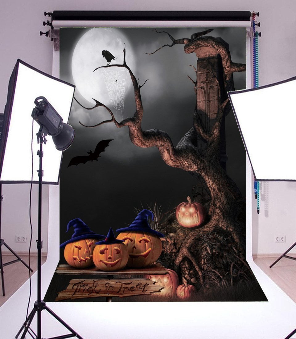 MOHome Backdrop 5x7ft Photography Background Old Tree Crow Bat Moon ...