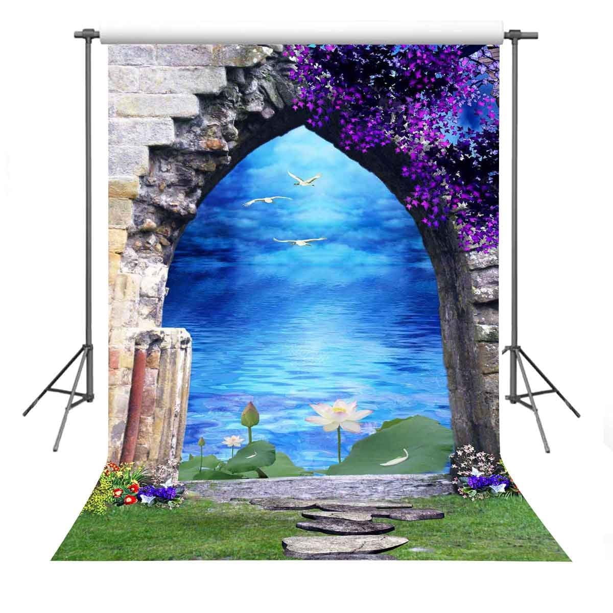 MOHome Background 5x7ft Blue Water Lotus Photography Backdrop Studio ...