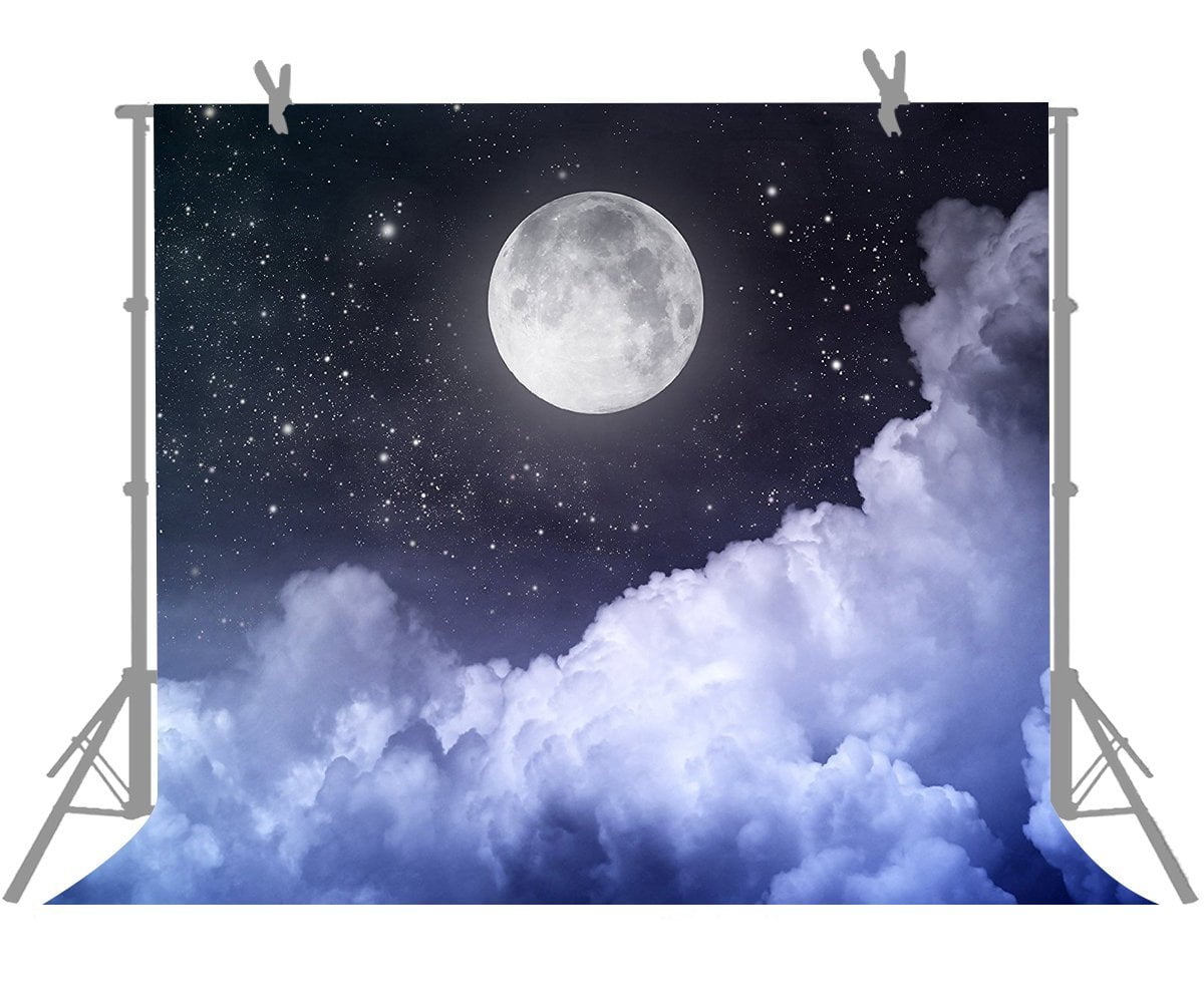MOHome Background 7x5ft Bright Full Moon and Stars Photography Backdrop ...
