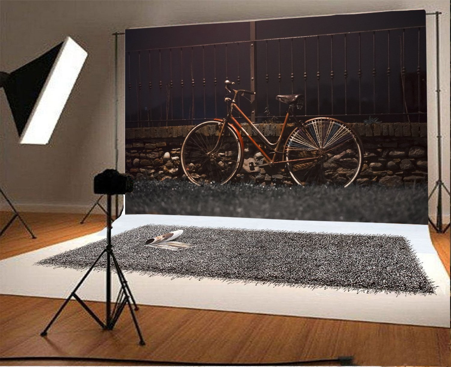 MOHome Bike Backdrop 7x5ft Iron Guardrail Stone Wall Photography ...
