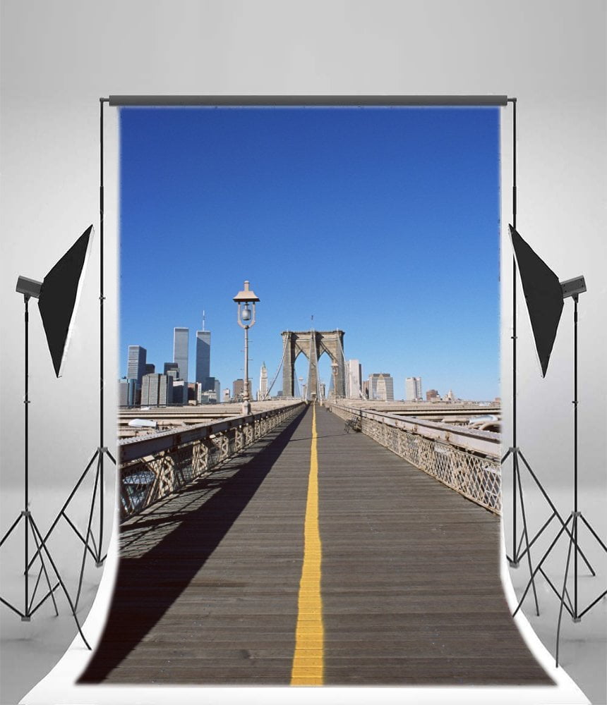 MOHome Bridge Backdrop 5x7ft Blue Sky City Buildings Road Lines ...