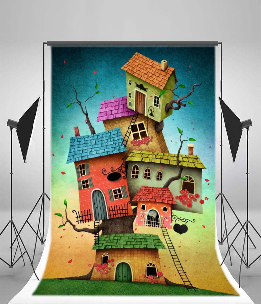 MOHome Cartoon Cabin Backdrop 5x7ft Photography Backdrop Tree Fence ...