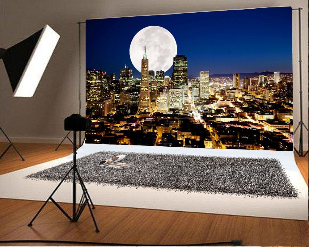 MOHome City Night Scene Backdrop 7x5ft Photography Backdrop Full Moon ...