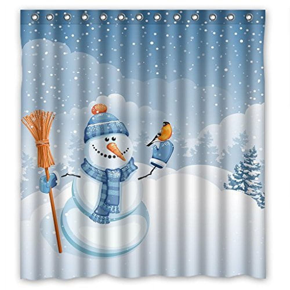 MOHome Cute Snowman Falling Snow Shower Curtain Waterproof Polyester ...