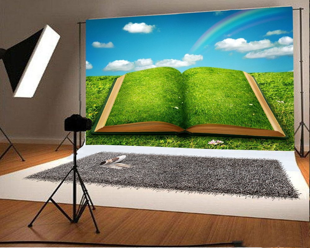 MOHome Grass Land Books Backdrop 7x5ft Photography Backdrop Rainbow ...