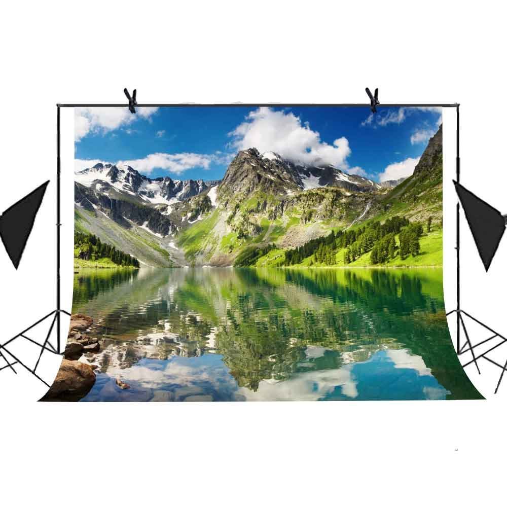 MOHome Natural Scenery Backdrop 7x5ft Snow Mountain Lake Blue Sky White ...