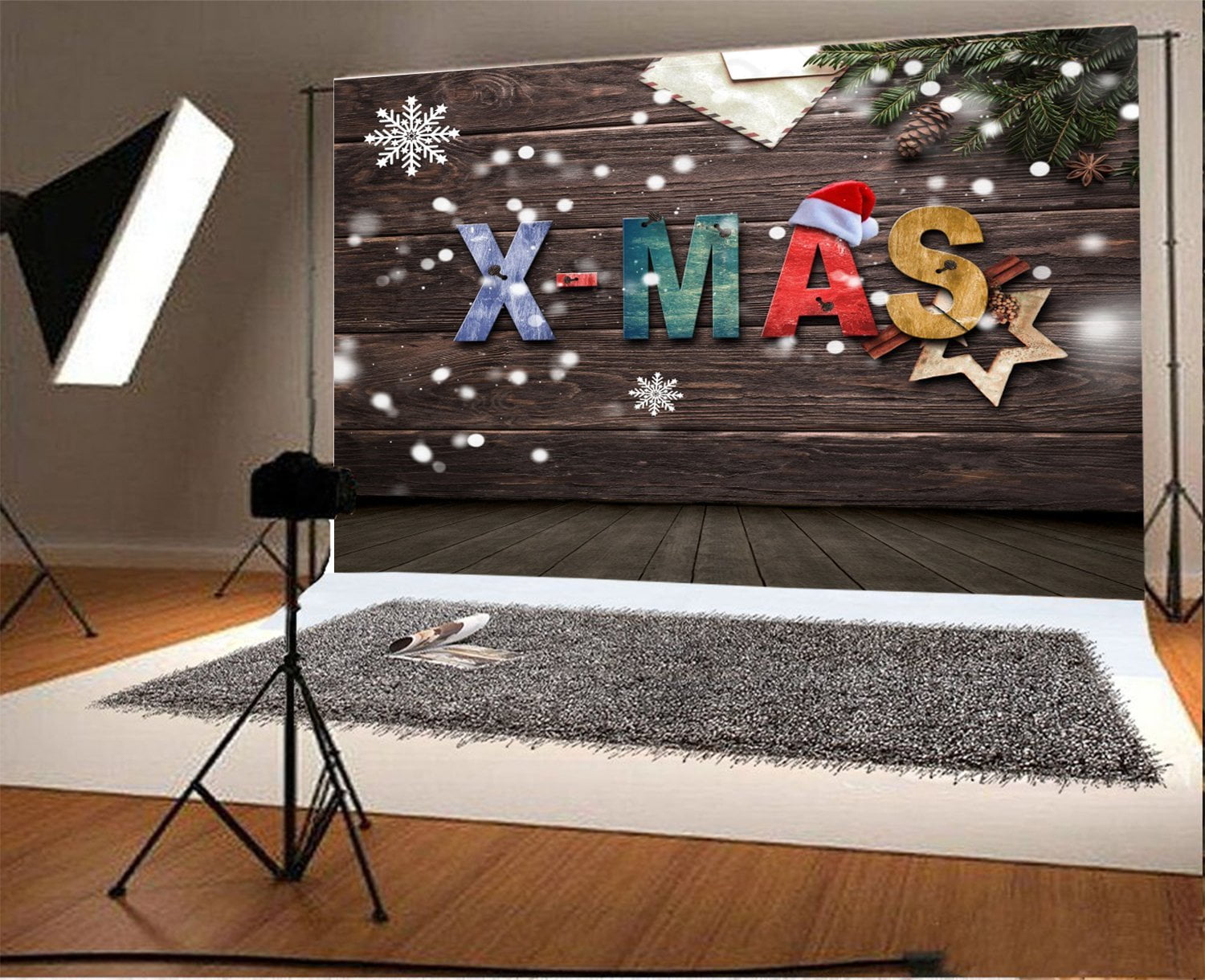 MOHome Photo Background 5x7ft Christmas Wooden Alphabet X-MAS Backdrop ...