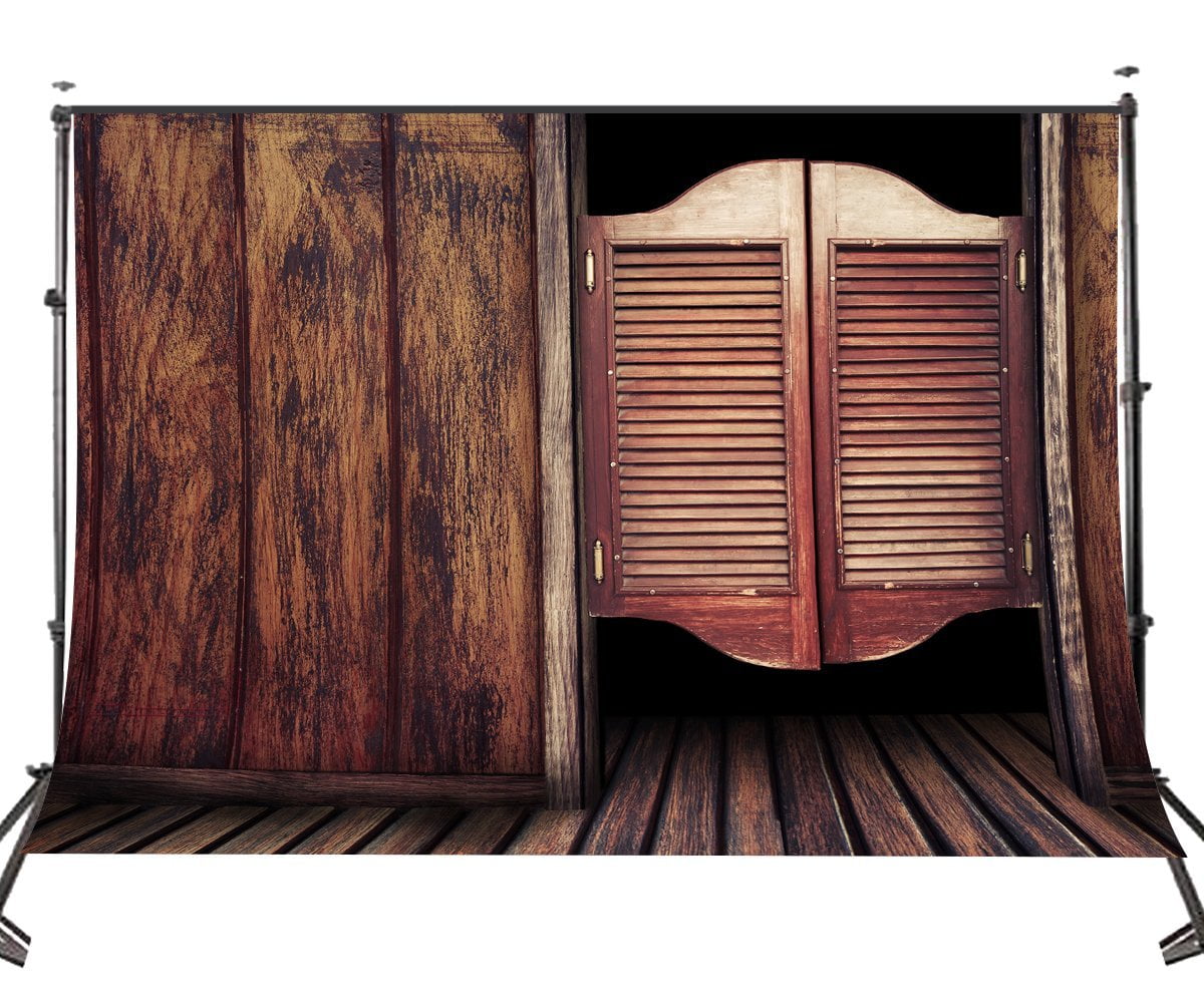 MOHome Photo Background 7x5ft Western Bar Style Wood Door and Floor ...