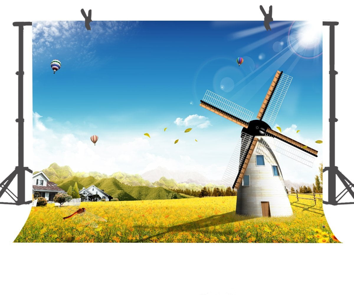 MOHome Photo Background 7x5ft windmill on Green Grass Photography ...