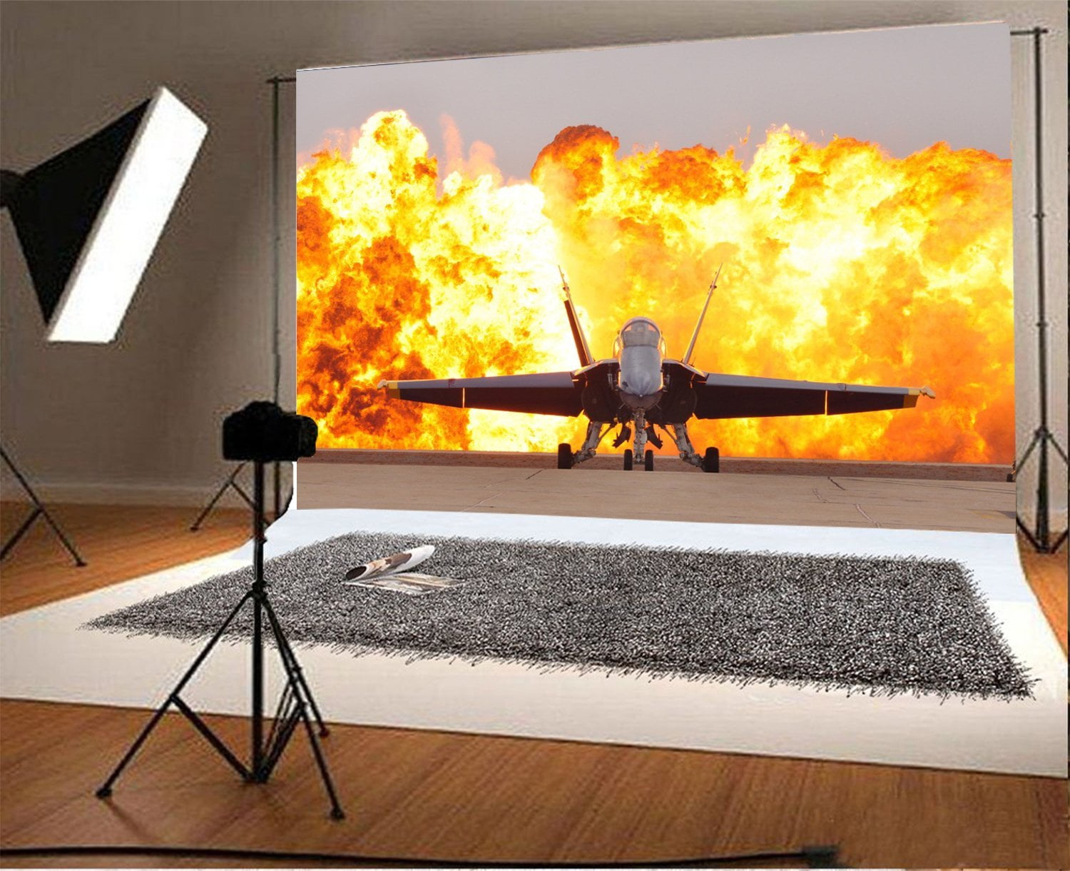 MOHome Photography Aircraft Backdrop 7x5ft Mass Fire Runway Background ...